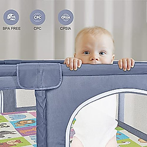Baby Playpen, Play Pen with Mat, 79”×71” Extra Large Playpen for Babies and Toddlers HMHKHN No Gap Baby Fence Area with Breathable Mesh, Safety Baby Gate Playpen