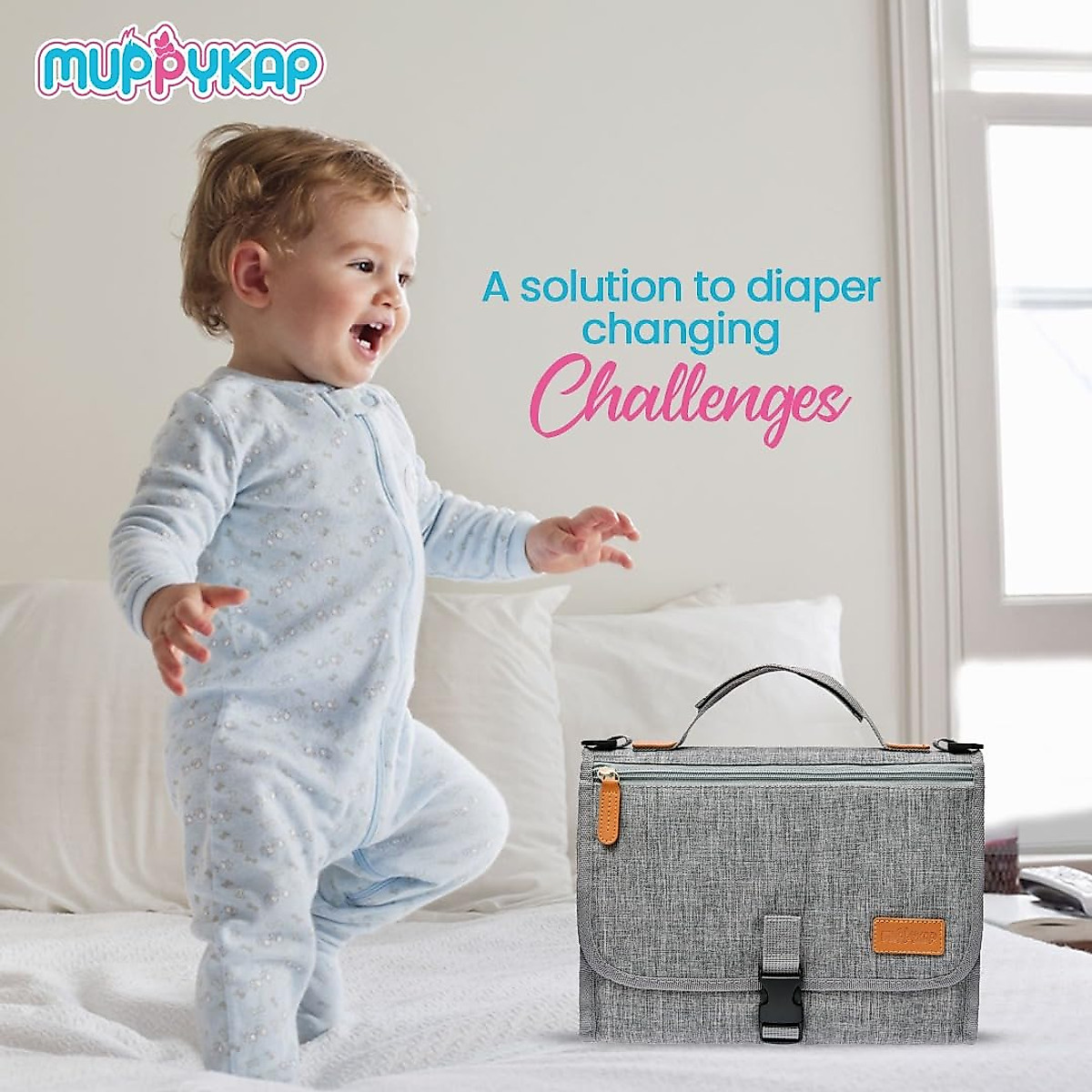 Portable Changing Pad with Shoulder Strap - Detachable Travel Changing Pad - Fully Padded, Lightweight & Waterproof - Diaper Changing Pad - Baby Shower Gifts - Changing Mat (27"x22")