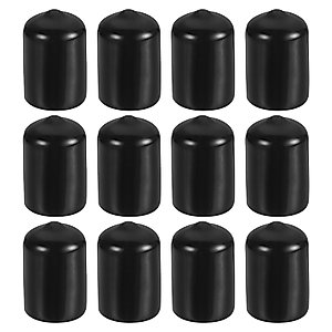 PATIKIL 1/2" ID Round Rubber End Caps, 12 Pcs Rubber Bolt Covers Caps PVC Rubber Screw Covers Flexible Screw Thread Protector Caps for Metal Tube Rod Bolt, Black