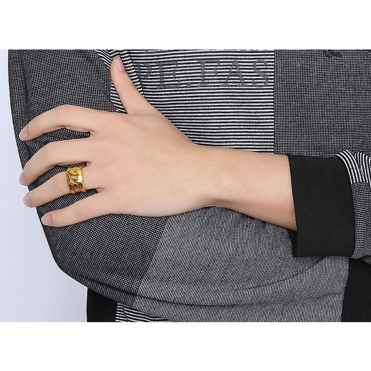 VNOX Womens Stainless Steel Linked Cuff Ring for Wedding Band Engagement Promise Size 8