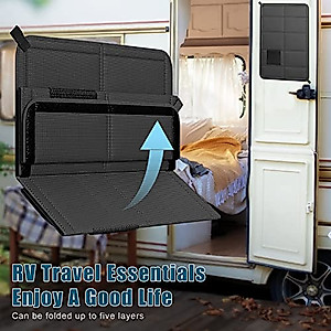 Eazy2hD RV Door Window Shade Cover 25''x16'' Foldable Velcro Magnetic RV Sun Shade Waterproof Oxford Black Blackout & Blocking Light, Heat and UV Rays Accessories for Most RV Camper Motorhome Trailer