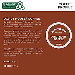 Donut House Collection, Donut House Coffee, Single-Serve Keurig K-Cup Pods, Light Roast, 48 Count (2 Boxes of 24 Pods)