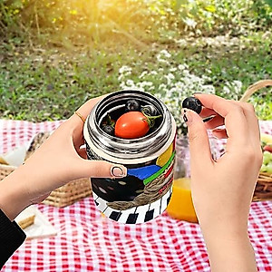 CUPADA Cat Musician Cute Food Jar, Clown Hats Color Insulated Hot Food Jars Vacuum 17OZ with Folding Spoon for Work Trip Picnic Camping