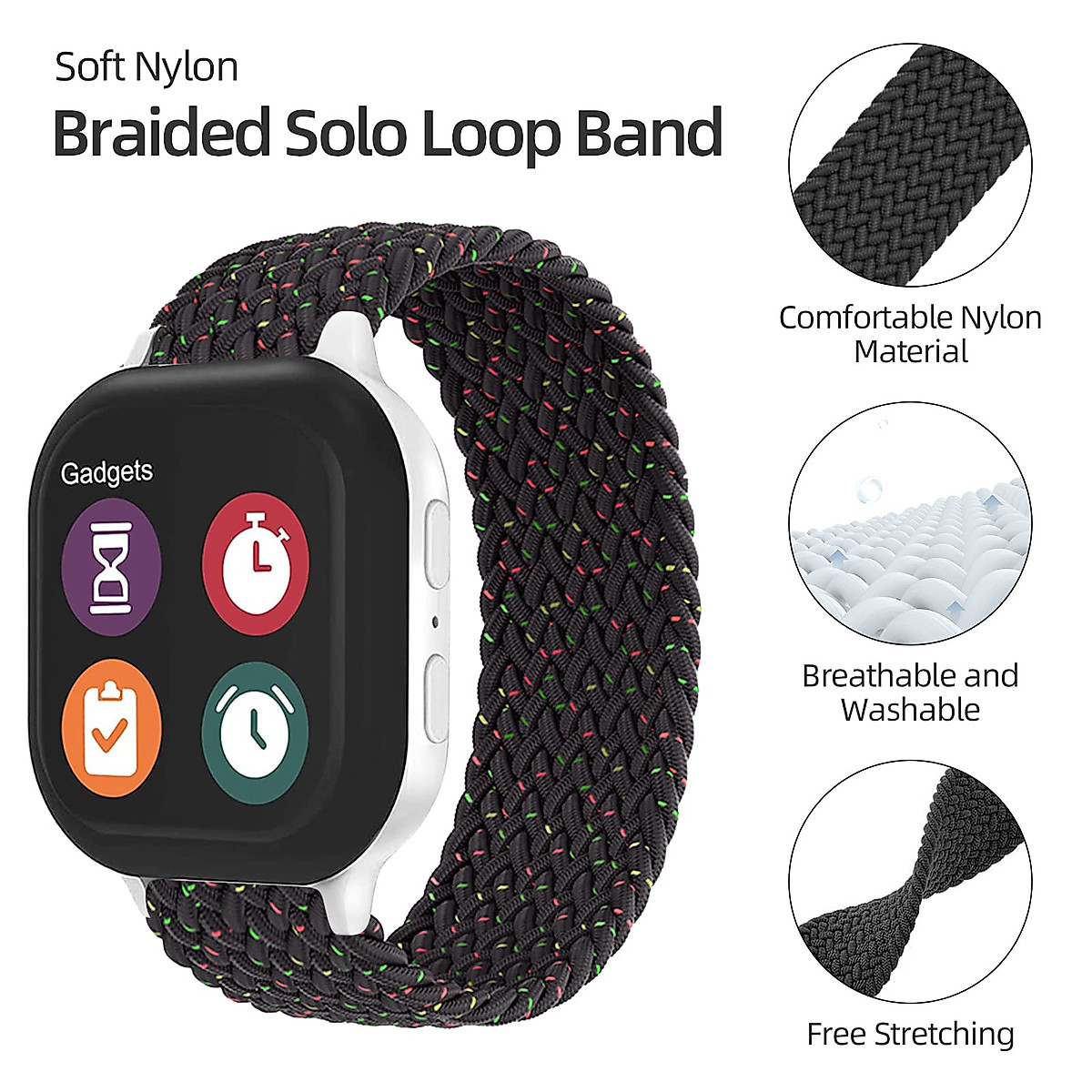 SimpleThings Nylon Solo Loop Compatible for Gizmo Watch Gabb Watch 1/2/3 Watch Band Replacement, 20mm Braided Breathable Stretchy Sport Watch Strap for Kids Boys Girls