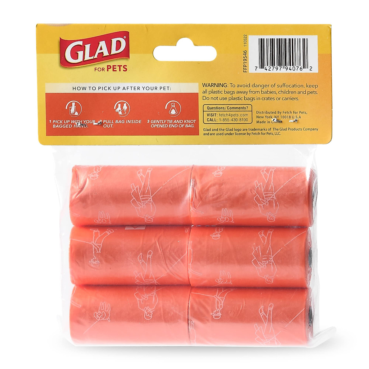 Glad for Pets Large Dog Waste Bags, Scented, Tear-Resistant, 6 Rolls | Heavy Duty Poop Bags for Fast and Easy Waste Cleanup | 6 Rolls, 90 Bags Total
