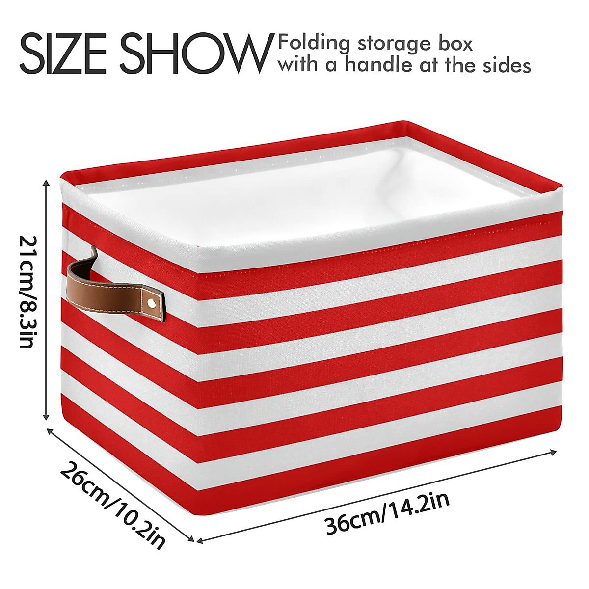 Kigai 2 Pack Foldable Storage Basket Red & White Stripes Foldable Storage Bins for Organizing Shelf Nursery Closet Organizers with Handle Toy Fabric Baskets for Home/Office