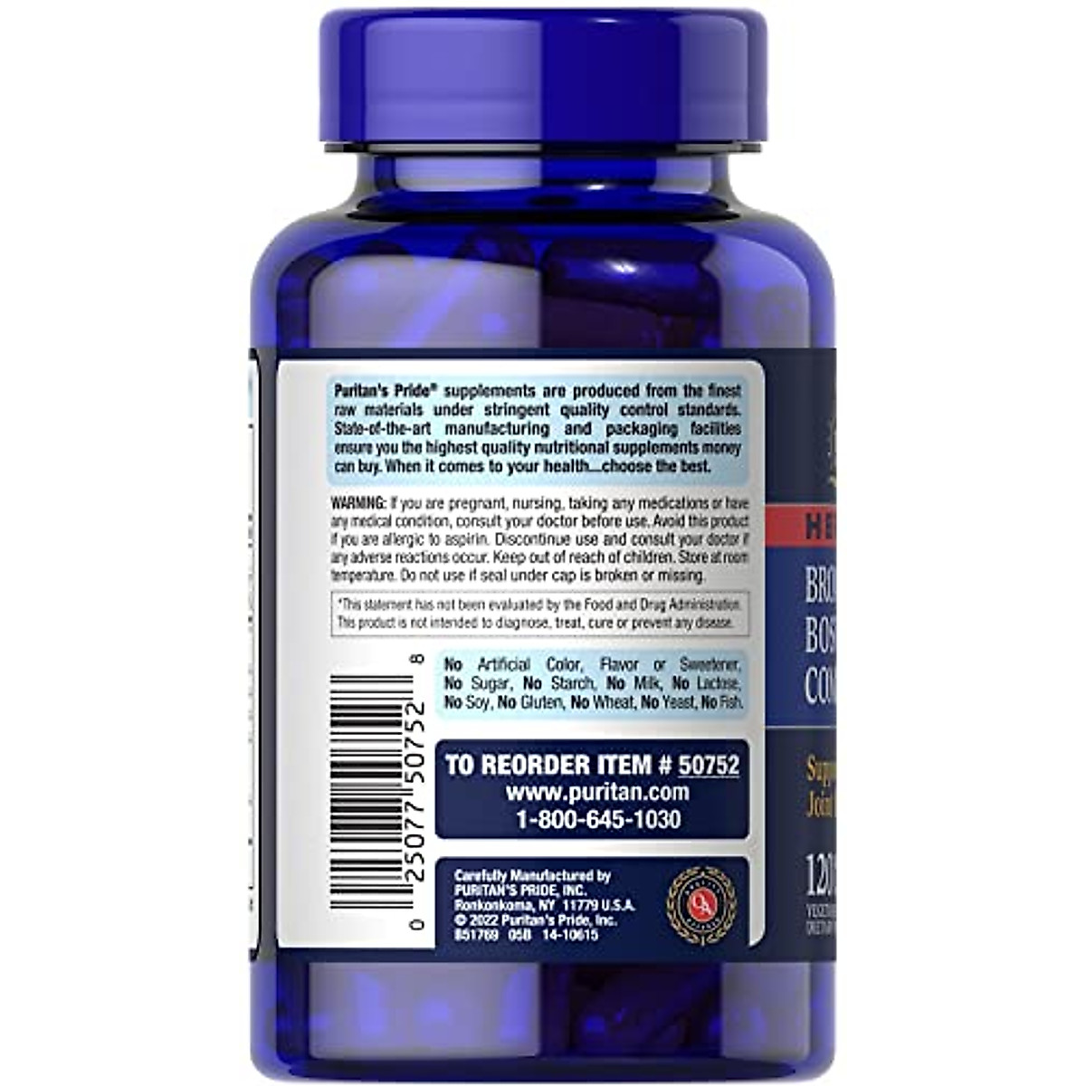 Herbal Joint Soother® Bromelain Boswellia Complex with Turmeric, 120 Capsules, by Puritan's Pride®