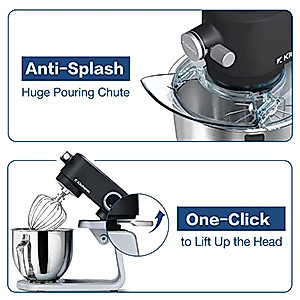 Kitchenin Metal Stand Mixer,5.3-Quart 8-Speeds Tilt-Head Food Mixer,400 Watt DC Motor Electric Mixer with 12-Wire Whip,Flat Beater,Stainless Steel Dough Hook & Pouring Shield,Black