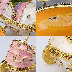 YU FENG 2.5'' Baby Pink Carriage Stroller Shaped Jewelry Trinket Boxes Hinged,Hand-painted Enameled Decorative Box Jewelry Ring Holder Organizers For Women,Girls