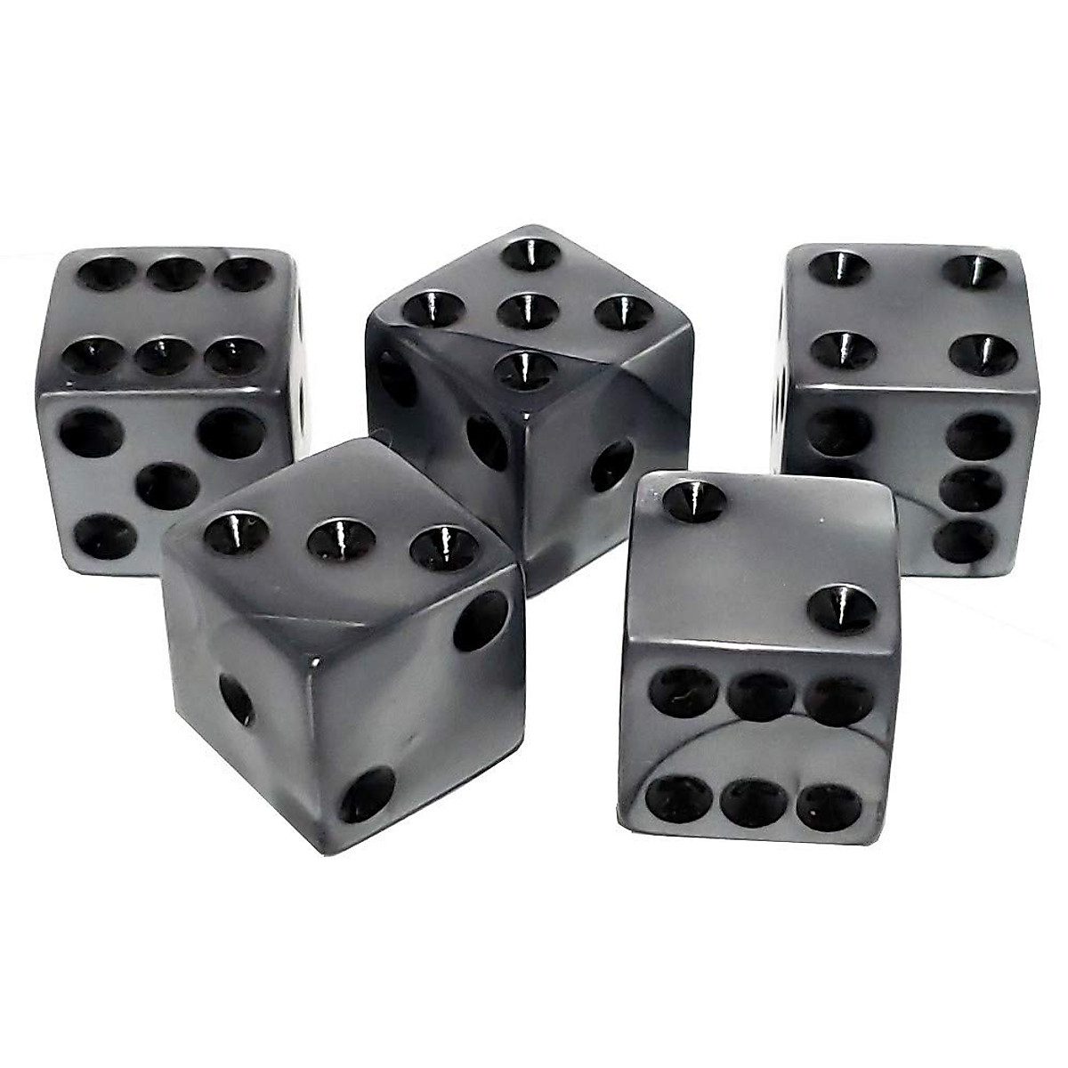 Cyber-Deals Set of 16mm Pearlized Olympic Dice and Black PU Leather Velvet Lined Dice Cup (Gift Boxed) (Silver Dice, Black Lining Cup)