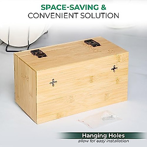 Trash Bag Dispenser Bamboo 10x6x6" - Rustic Lock & Hinges and Hanging Holes - Keep Your Plastic and Garbage Bags Within Reach - A Must-Have Kitchen Organizer that Adds a Touch of Charm to Your Space