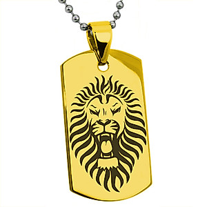 Gold Plated Stainless Steel Pharaoh Lion King Dog Tag Pendant Necklace
