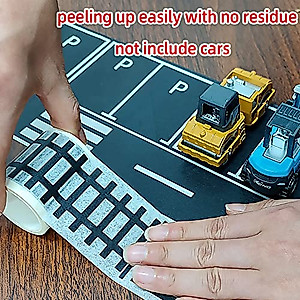 Play Road Tape for Toy Cars Trains 6-Pack Black Car Track Tape, Parking Spot Stick to Floors and Table Flat Surface,No Residue, for Kids Gift (TAPE6)