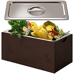 Compost Bin Kitchen, 1.6 Gal-Kitchen Compost Bin Countertop, Rust Proof Stainless Steel Insert, Countertop Compost Bin with Lid, and Bamboo Wood Box- Large Compost Bin Kitchen