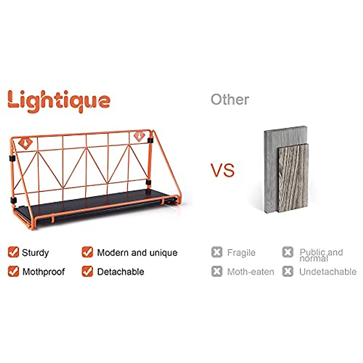 Lightique Floating Shelves Wall Shelves Set of 3, Shelves for Wall Decor Storage Rustic Hanging Shelves for Bedroom, Bathroom, Living Room, Kitchen, Office and More, Black with Orange