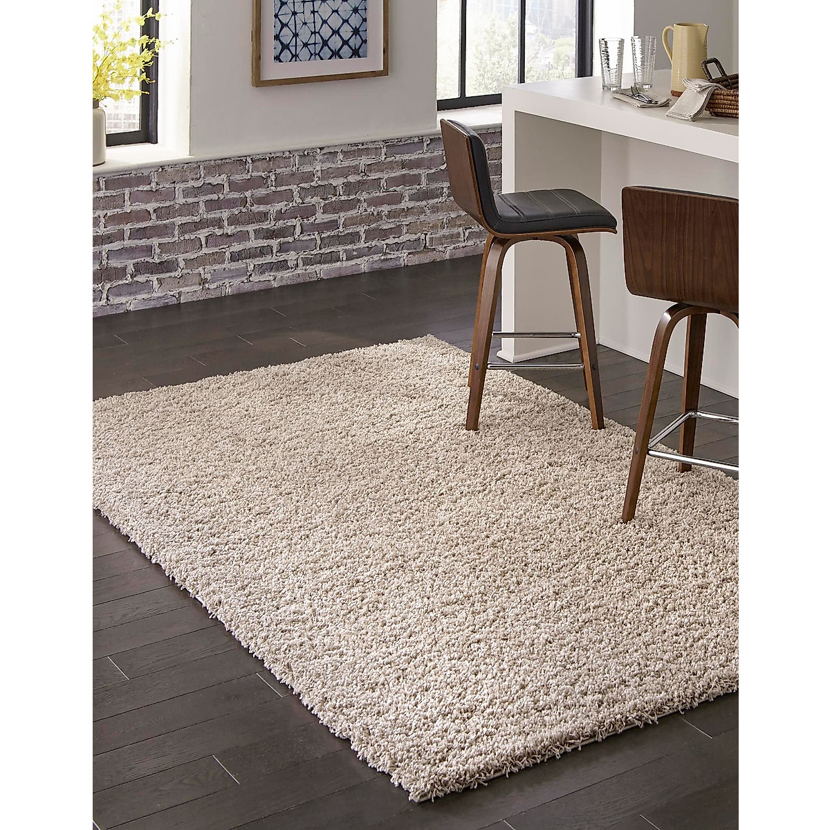 Rugs.com - Über Cozy Solid Shag Collection Rug – 5' x 8' Taupe Shag Rug Perfect for Bedrooms, Dining Rooms, Living Rooms