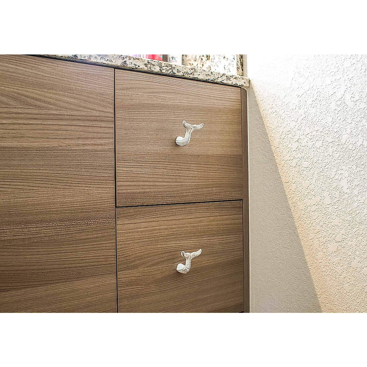 Zeckos Set of 12 Distressed White Cast Iron Whale Tail Drawer Pulls Decorative Bathroom Cabinet Knobs Coastal Kitchen Handle Decor Accessories - 2.25 Inches Long