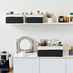 Vagusicc Wicker Storage Basket, Set of 3 Hand-woven Wicker Baskets for Organizing, Large Cube Storage Organizer Baskets Bins with Handles for Shelves Decor, Small Toilet Paper Storage Basket, Black