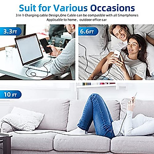 540° Rotation Magnetic Charging Cable, 3A Fast Charging Magnetic Phone Charger [3-Pack, 10FT] 3 in 1 Magnetic USB Cable Support Data Transfer Magnet Charger Cable for iPhone/Micro USB/Type C Device