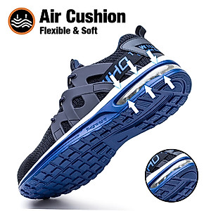 Kezhiho Steel Toe Shoes for Men Women Air Cushion Lightweight Work Shoes Comfortable Breathable Puncture Proof Slip Resistant Sneakers Construction Industrial Safety Shoes (D0230339)
