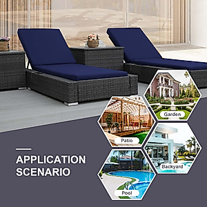 NICESOUL® Patio Wicker Lounge Chairs Set of 2 Conversation Chaise Rattan Outdoor Furniture Heavy Duty Deep Seating Recliner Set Handwoven PE Wicker Conversation Sets （Navy Blue