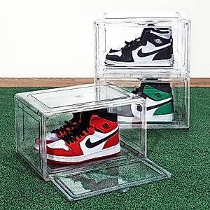 MMBABY 12 Pack Shoe Storage Box Collapsible Shoe Box Clear Plastic Stackable Shoe Organizer Shoe Cabinet