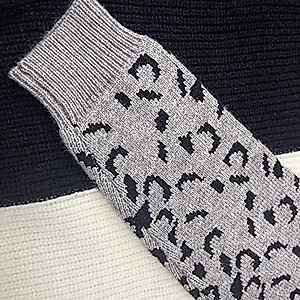 ANCAPELION Women’s V Neck Sweater Pullover Leopard Long Sleeve Basic Color Block Jumper Casual Knitted Tops Leopard Grey XX-Large