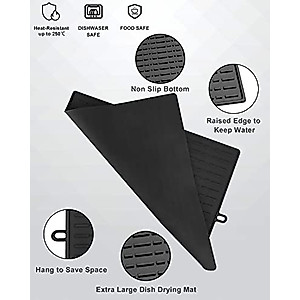 Large Silicone Dish Drying Mat for Kitchen Counter with Faucet Mat - XL Dish Drying Mat 20" x 16" - Dish Drying Rack Mat, Heat Resistant Hot Pot Pad, Non-Slip Sink Mat, BPA Free, Dish Washer Safe