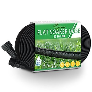 Flat Soaker Hose 25ft, Heavy Duty Double Layer Design, Drip Irrigation Hose Saves 80% Water, Leak Proof Sprinkler Hose For Garden, Lawn, Flower Bed, Vegetable Field (25FT)