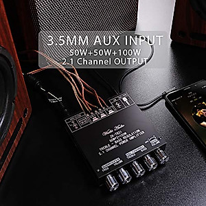 DAMGOO 50W+50W+100W 2.1 Channel Subwoofer Amplifier Board with Treble and Bass Control, Dual TPA3116 Chip, DC 12-24V, Bluetooth and AUX Inputs, DIY Wireless Speakers AMP Board, Password Free