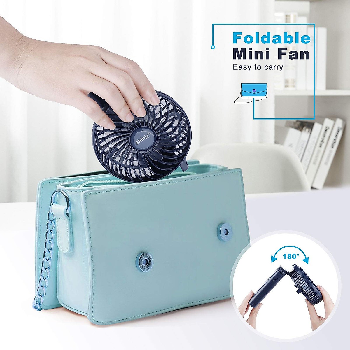shinic Portable Handheld Fans 5200mAh, Rechargeable Personal Hand Fan with Power Bank, 5-20 Hrs Work Time, 3 Levels Strong Wind, 180° Foldable, Rechargeable Fan Portable for Outdoor Camping Travel