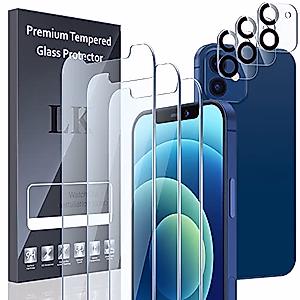[3+3+1] LK 3 Pack iPhone 12 Screen Protector + 3 Pack Lens Protector with Alignment Frame, [9H] Tempered Glass, Scratch-Proof, Bubble-Free, Smooth Touch Screen Protector for iPhone 12, Clear, 6.1-inch