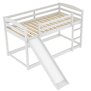 Harper & Bright Designs Twin Bunk Beds with Slide for Kids, Low Profile Bunk Beds with Built-in Ladder, No Box Spring Needed