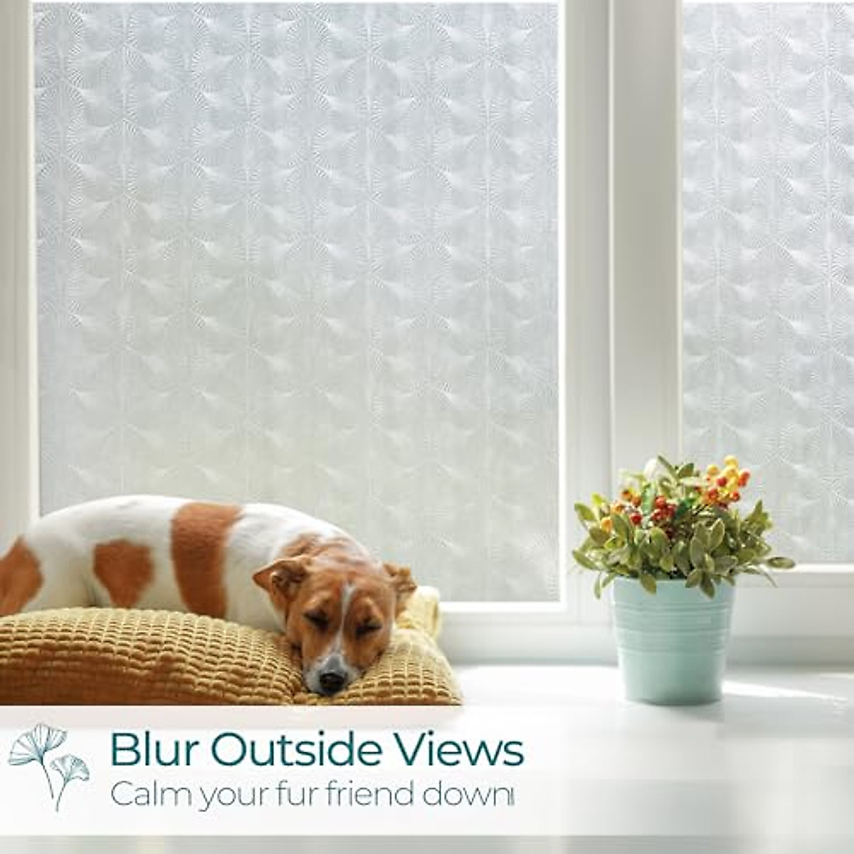 Windimiley Privacy Window Film Frosted Glass Window Cling Bathroom Peel and Stick Sun Blocking Decorative Ginkgo Opaque Door Window Tint for Home, 17.5x157.4 Inch