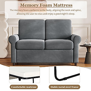 Merax Pull Out Sleeper Sofa Bed 2 in 1 Couch with Memory Foam Living Room/Office, Apartment/Small Spaces Love Seats, Dark Gray_w/Mattress