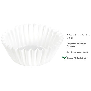 Caperci Heavy Duty Standard White Cupcake Liners 150 Counts - Grease-Resistant Paper Muffin Baking Cups, Odorless, No Muffin Pan Needed, Easily Peels (White)