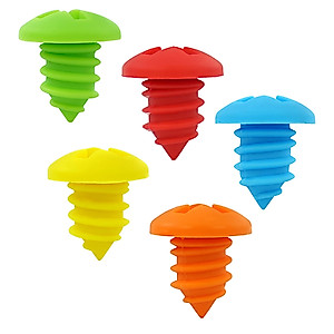 5Pcs/ Pack Creative Screw Silicone Wine Bottle Stopper, Cute, Fun, Decorative Assorted Color (5Pcs,Assorted Color)