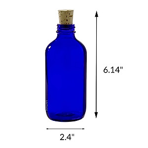 JUVITUS (4 Pack) 8 oz Cobalt Blue Boston Round Thick Plated Glass Bottle with Cork Stopper