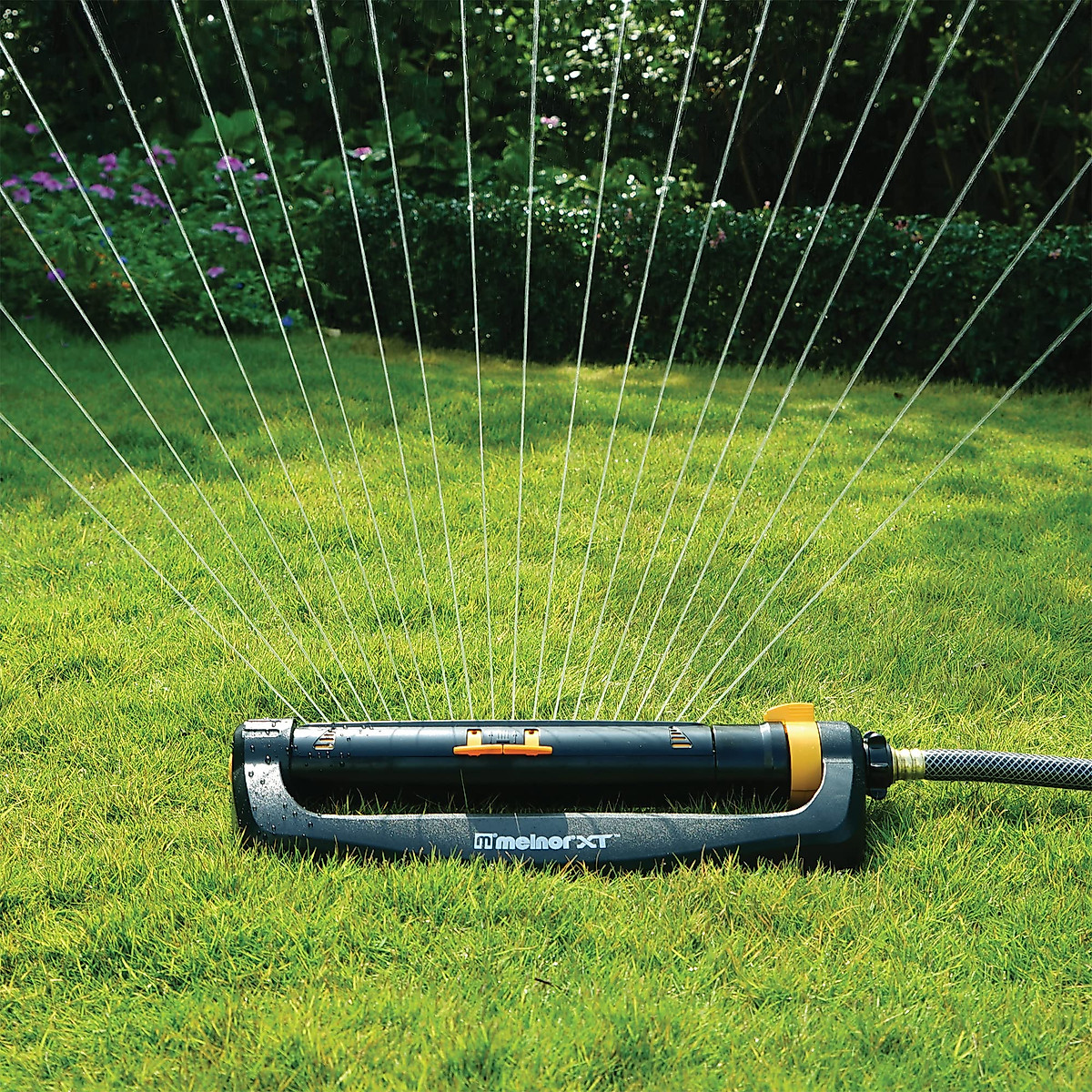 Melnor 65165AMZ XT Turbo Oscillating Sprinkler, 4,500 sq. ft., Quick Connect Bundle, 2-Way Adjustable, Black, Yellow