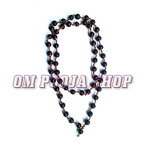 Om Pooja Shop Natural Round Shape Shaligram Mala/Rosary in Copper Capping