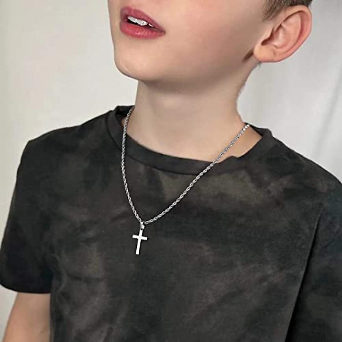 Gold Cross Necklace for Men, 18K Gold Stainless Steel Cross Chain Layered Rope Necklace 16-18 Inch Valentines Gifts for Boyfriend