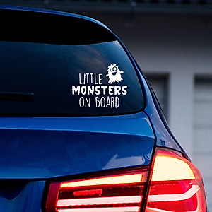 Vinyl Wall Art Decal - Little Monsters On Board - 5" x 6" - Sarcastic Cute Funny Adult Joke Little Monster Shape Quote Sticker for Playroom Daycare Family Minivan Rear Window Car Bumper Decor (White)