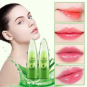 2 Pack Aloe Vera Lipstick, Long Lasting Lip Care Nutritious Plumper Lip Balm, Moisturizer Magic Color Changing Crystal Jelly Lipstick, Lip Gloss Matte Makeup Tinted Lip Balm (Green A)