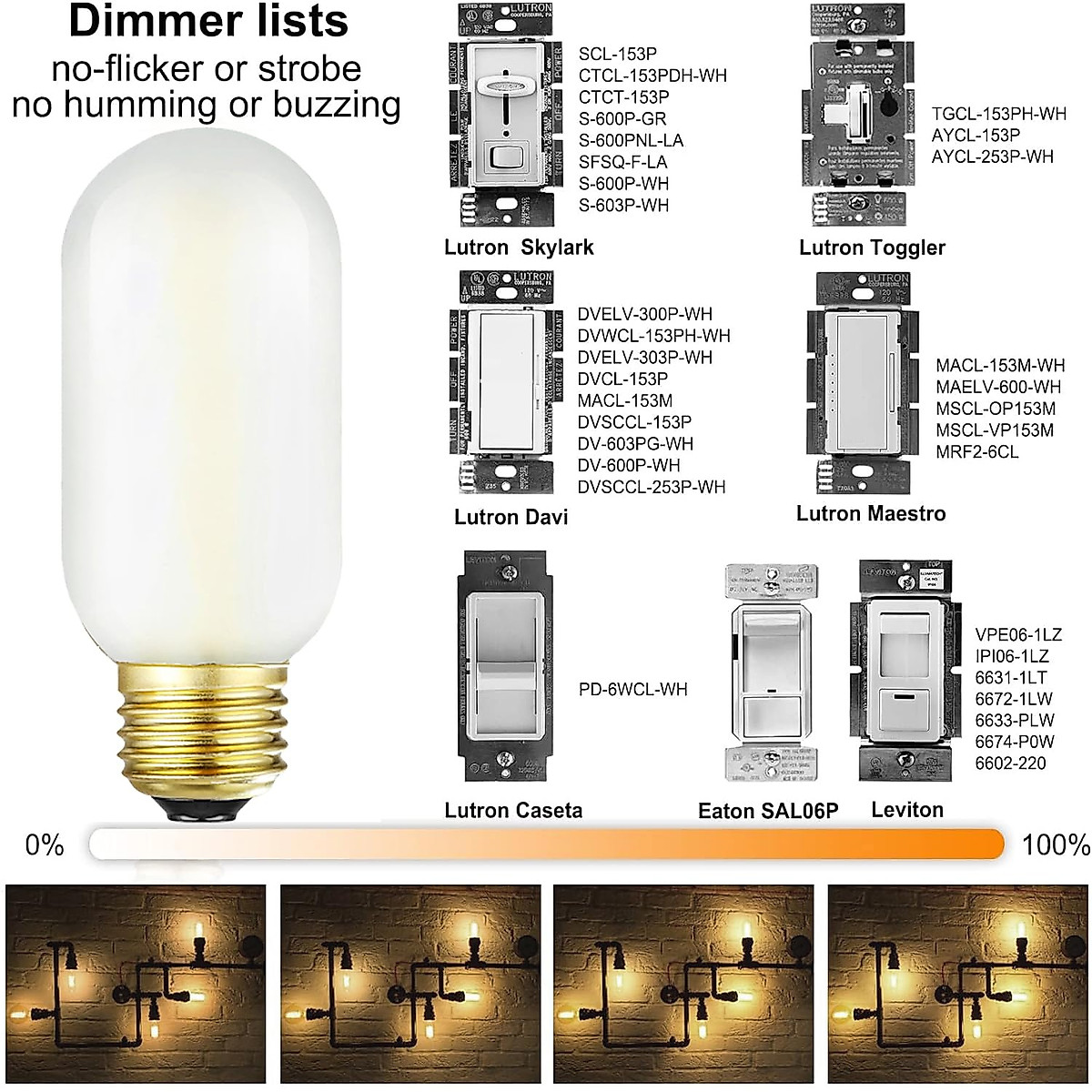 Leools E26 LED Bulb 6W Equivalent e26 led Bulb 60 Watt Warm White 2700K Frosted Glass Dimmable E26 Edison Bulb AC120V 600lm Tubular T14 LED Bulb for Pendant, Sputnik, Pack of 6.
