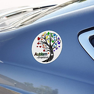 Autism Acceptance Tree of Life with Hearts Automotive Car Refrigerator Locker Vinyl Circle Magnet