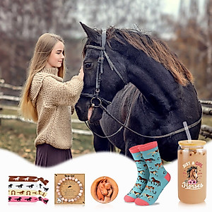 JMTMBR Horse Gift for Girls Horse Tumbler Socks Stickers Ornament Hair Accessories 6pcs Gift Set for Horse Lovers Birthday back to School Gift for Daughter Granddaughter Niece