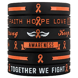 Sainstone Orange Awareness Ribbon Silicone Bracelets with Saying - FAITH, HOPE, LOVE, KEEP FAITH, BE STRONG - Cancer & Cause Wristbands Gifts for Men Women, Patients, Survivors, Family (Unisex)