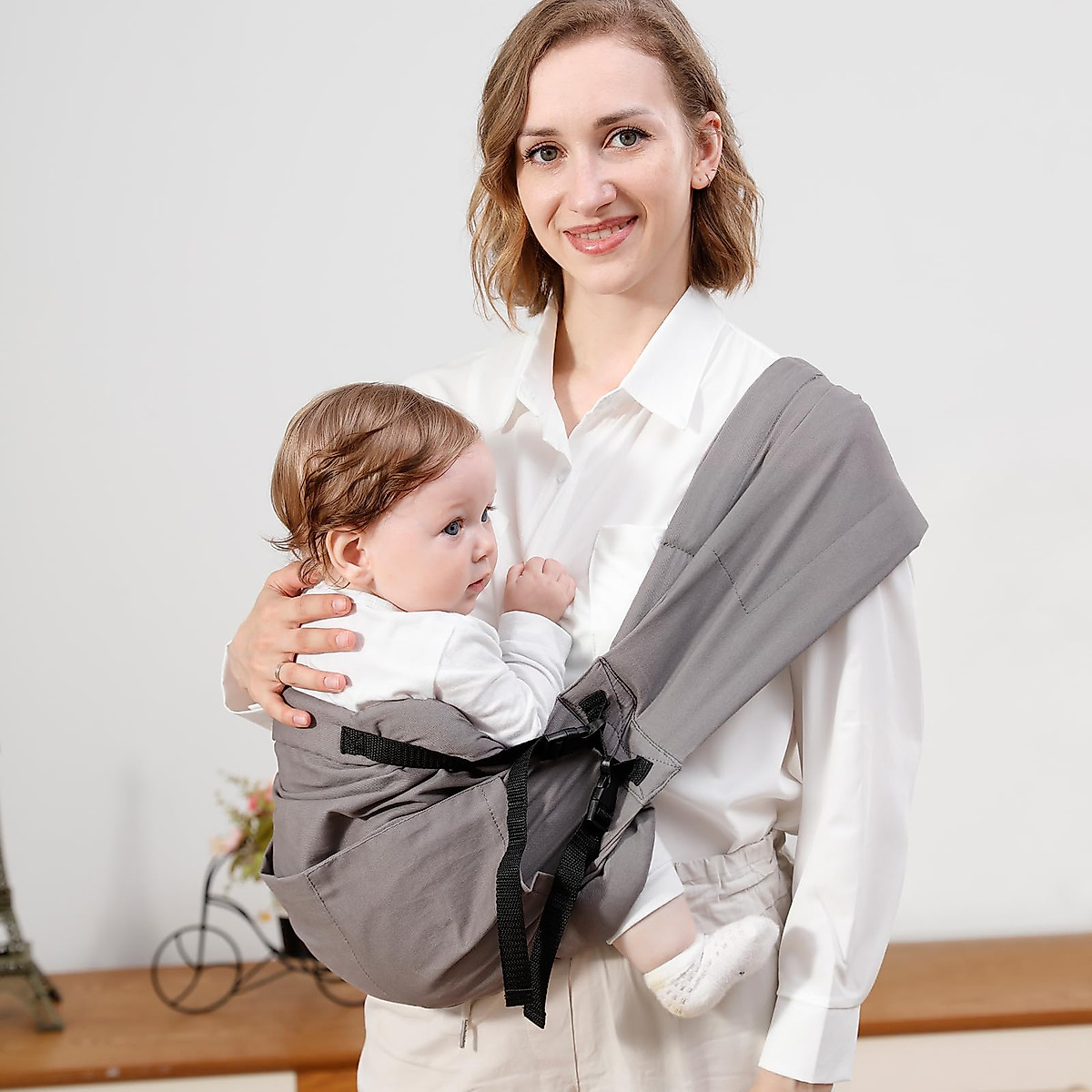 HOMEAL Baby Sling Carrier - Newborn to Toddler, Adjustable Hand-Free Sling for 7-40 lbs, Grey