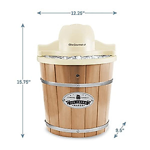 Elite Gourmet EIM-924L## 4 quart Old Fashioned Vintage Appalachian Wood Bucket Electric Ice Cream Maker Machine with Leak-Proof Liner, Uses Ice and Rock Salt Churns Ice Cream in Minutes, 4 Qt, Pine