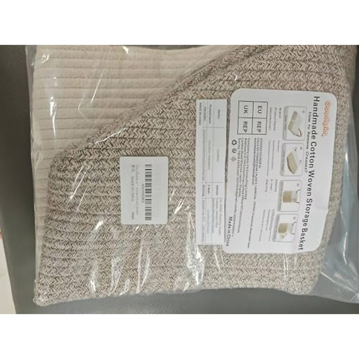 Goodheim Laundry Hamper with Lid, Large Woven Laundry Basket，Blanket and Toy Storage Basket for Living Room, Bedroom, Bathroom, Nursery（Brown and White，55L）